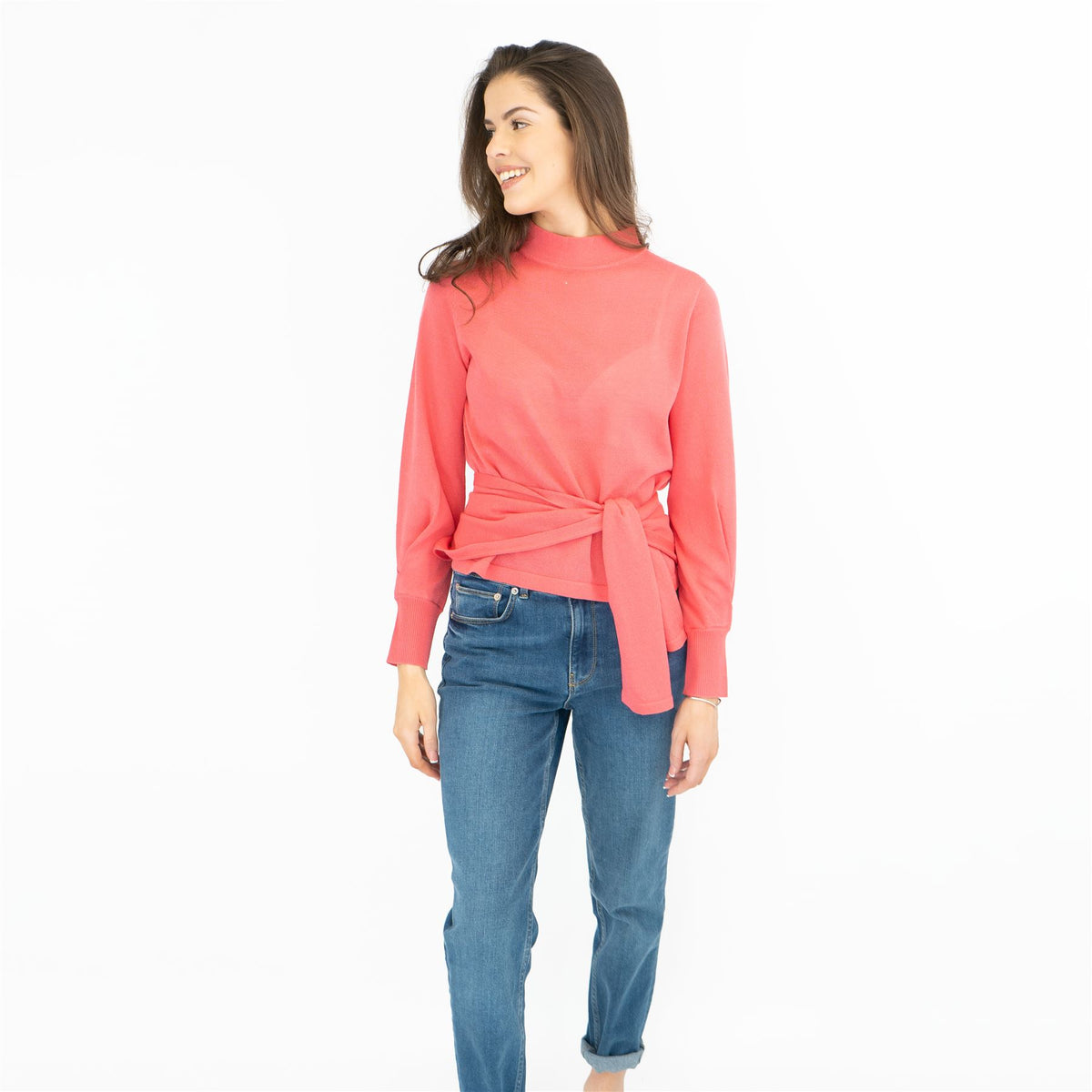M&S Funnel Neck Tie Waist Jumper with Linen – Quality Brands Outlet