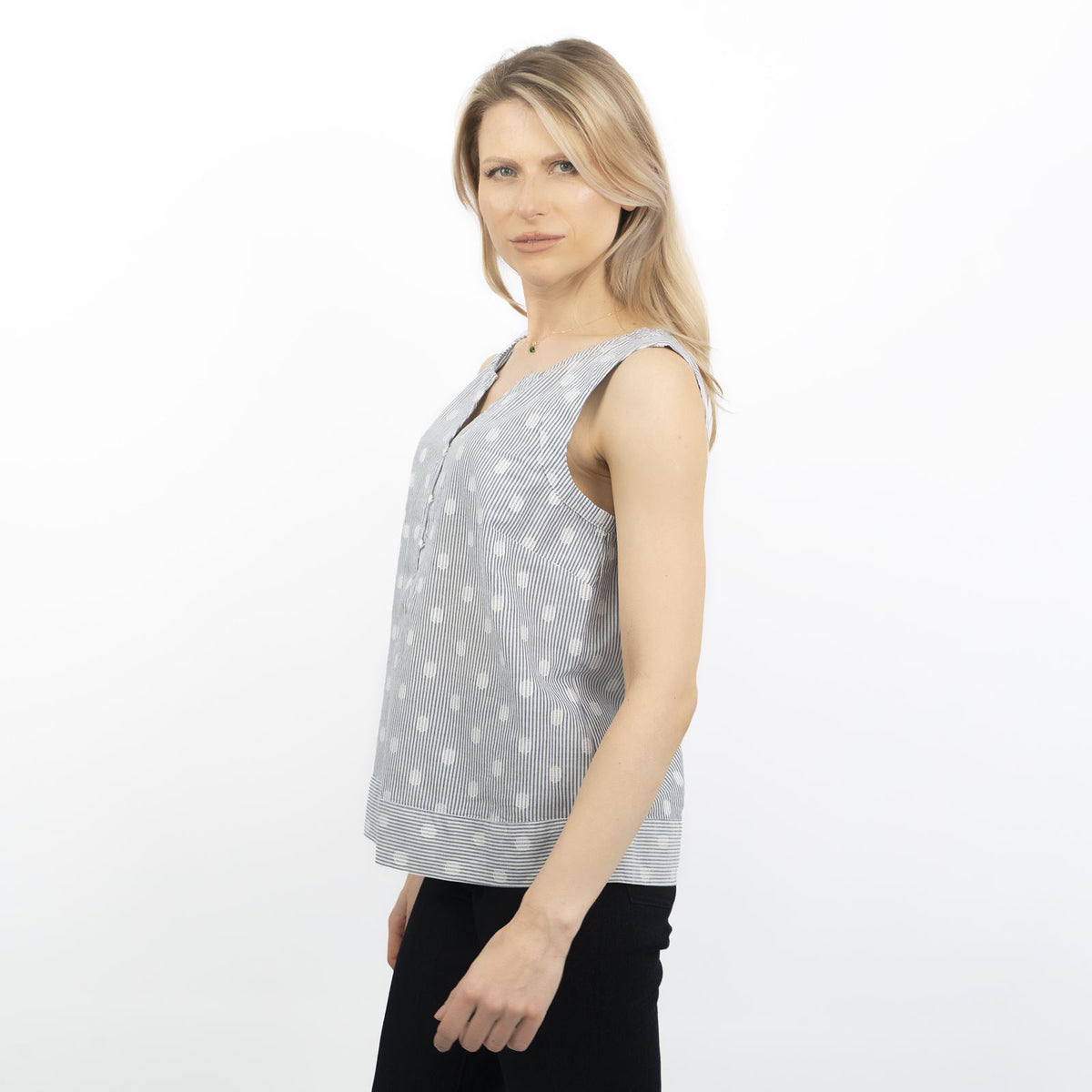 Blue Sleeveless V-Neck Spotty Women's Summer Vest Top - Quality Brands ...